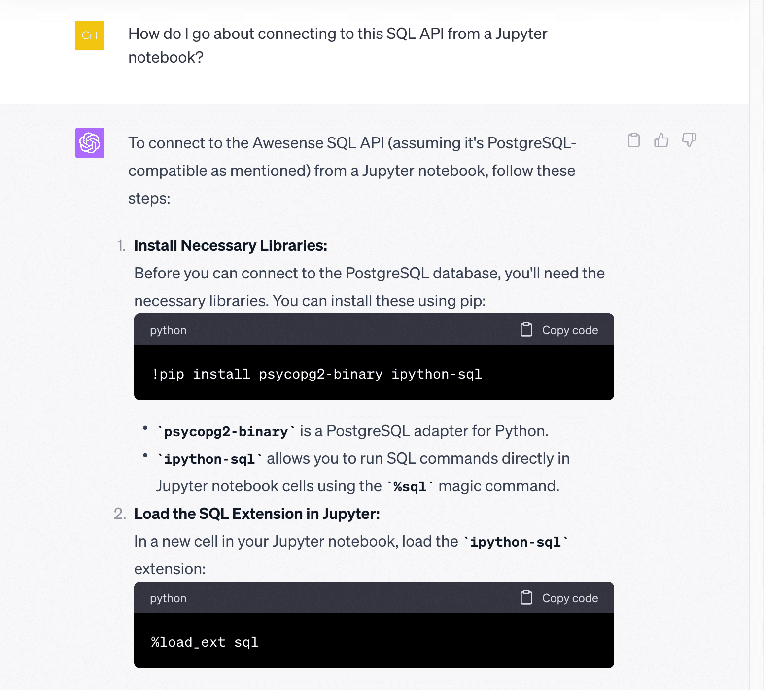 Using ChatGPT with the Awesense SQL API | Awesense